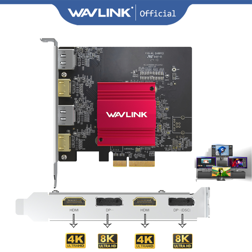 WAVLINK PCIe to Quad 4K Dual DP 8K Graphics Card with DisplayLink HDMI ...