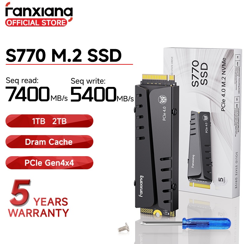Fanxiang S770 SSD M.2 NVME PCIe 4.0 TLC With Dram Cache Heatsink For PC Desktop PS5 (1TB/2TB ...