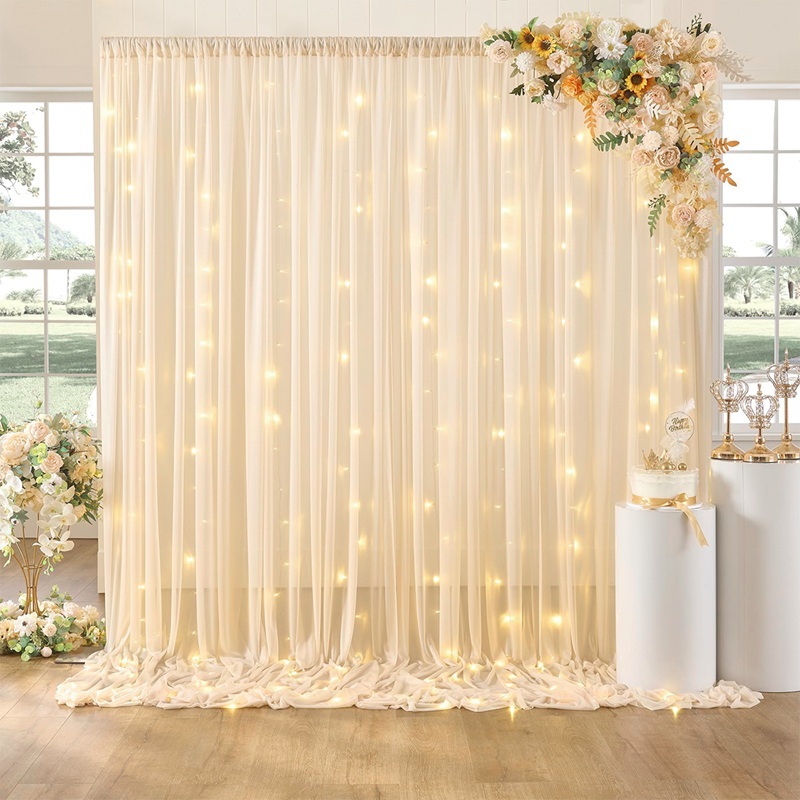 【Local Stock】Champagne Tulle Backdrop with String Light Backdrop ...