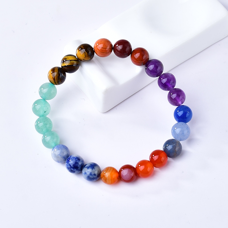 Natural 7 Chakra Stone Crystal Bracelet Amethyst Aventurine Quartz Agate Bangle 6mm/8mm Beads ...