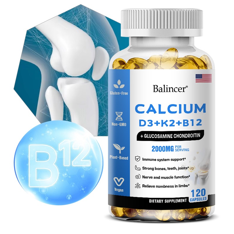 Balincer Calcium Vitamin D3+K2+B12+Chondroitin, Supports Immune, Bone, Teeth, Joint, Heart ...