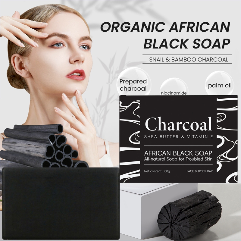 African bamboo carbon black soap Handmade soap Bath soap Body cleansing ...