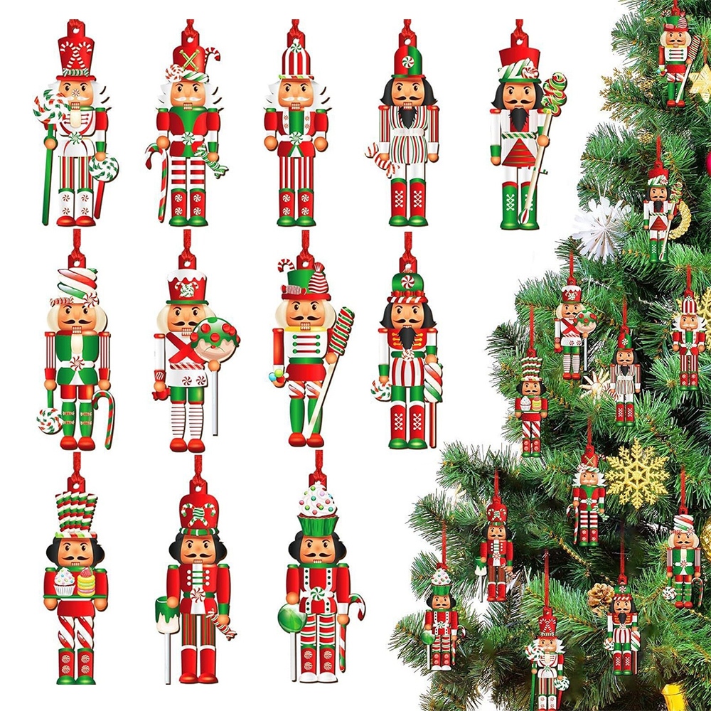 12Pcs/Set Christmas Nutcracker Soldier Pendant Wooden Nutcracker Puppet ...
