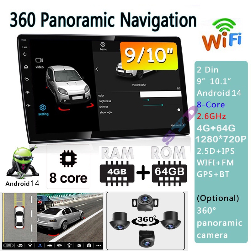 [4G+64G 8core-2.6GHz]Double 2din Android 14 Car Radio Android Player 9/ ...