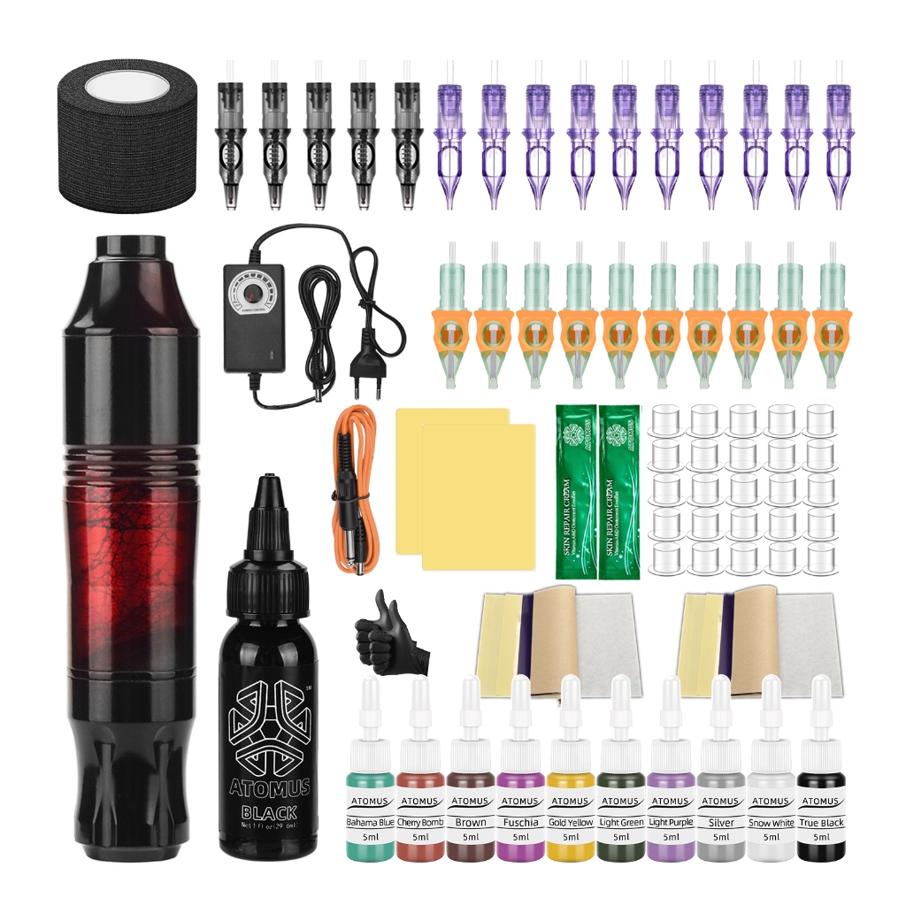 ATOMUS Tattoo Pen Red Cartridge Tattoo Machine Kit for Beginners Rotary ...