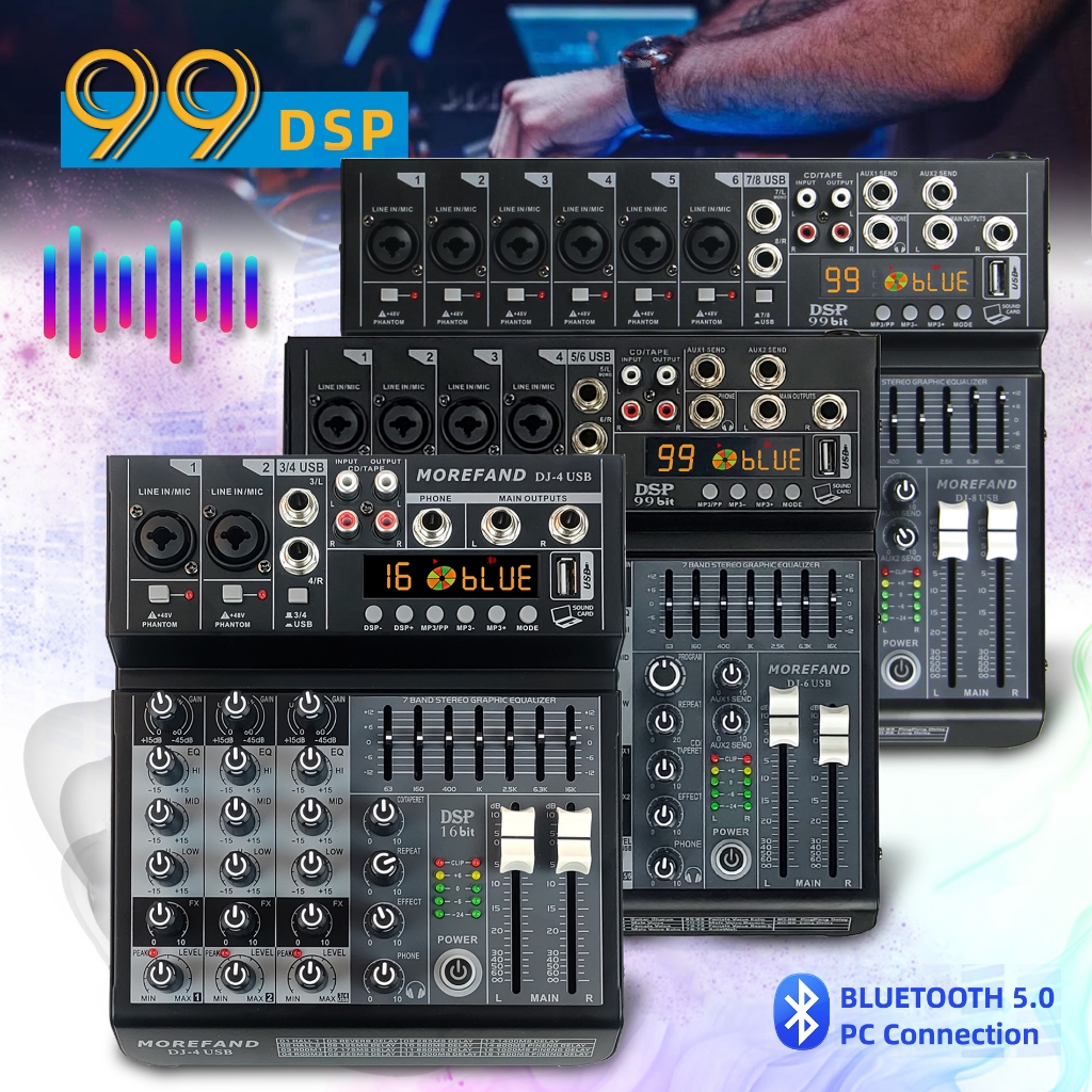 Professional Audio Mixer 4/6/8 channel built-in EQ/recording function ...
