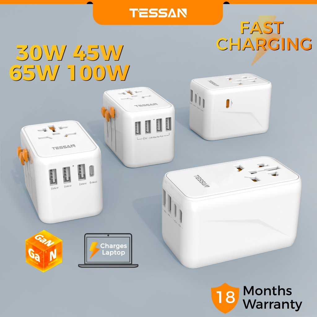 TESSAN Universal Travel Adapter GaN III With 4 USB(2C), 65W ...