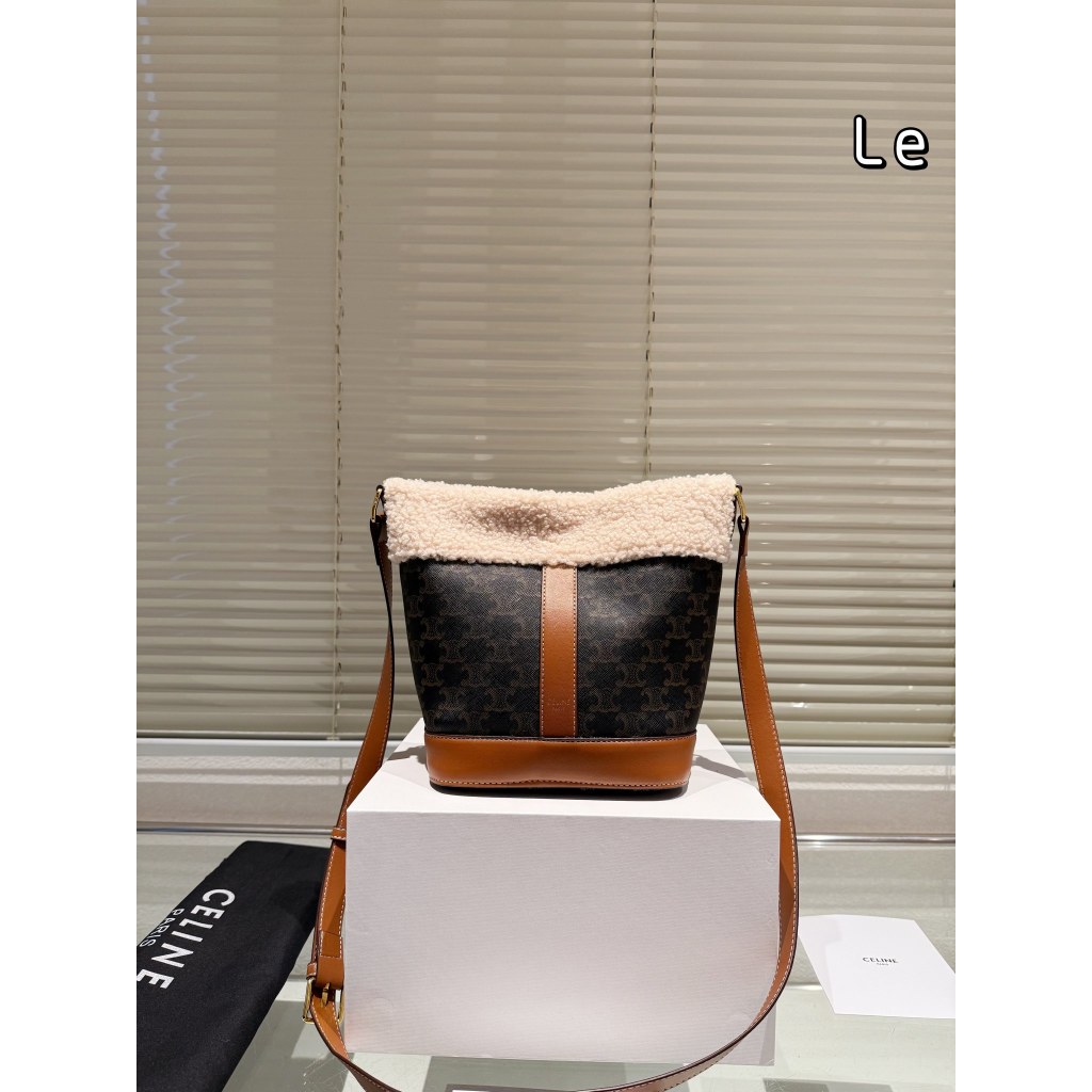 【With Box】Celine new retro plush bucket bag Women's fashion casual ...