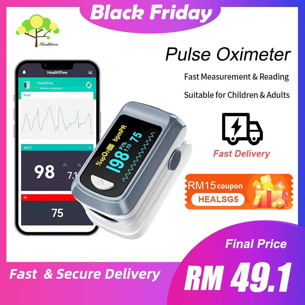 HealthTree Care Bluetooth Pulse Oximeter Fingertip SpO2 Blood Oxygen ...