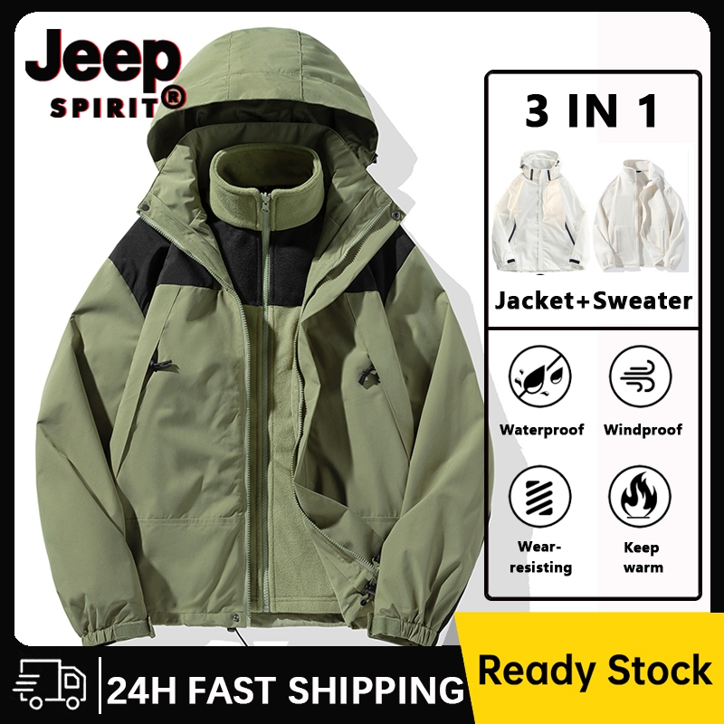 JEEP SPIRIT Spring Winter Mens Waterproof Jacket Coats 3 in 1 Two ...