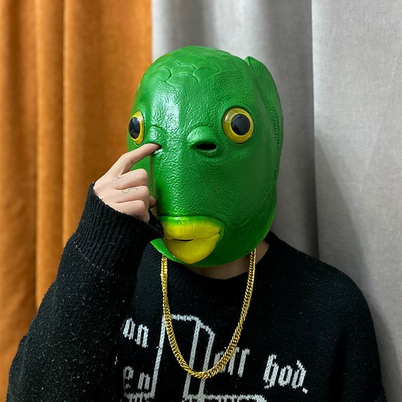 Tiktok Fish Hood Funny Mask Cute Funny Green Fish Cover Halloween Party ...
