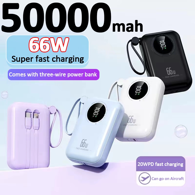 Powerbank 50000mAh 66W Super Fast Charge With 2 Cable Power Bank LED ...