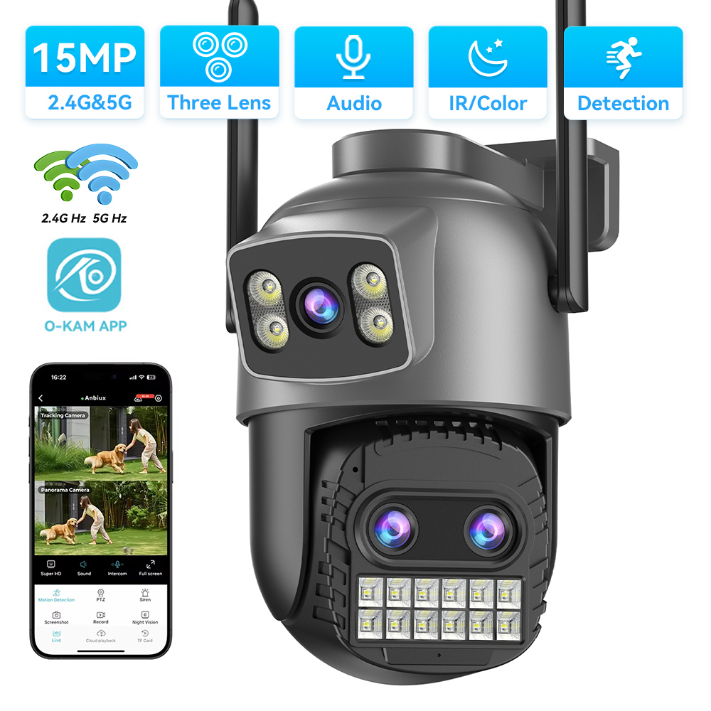 Hamrol 15MP Three Lens PTZ WiFi Camera 10X Zoom 5G&2.4GHz Human ...