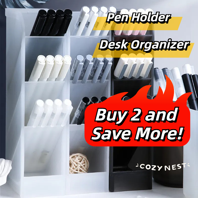 Transparent Pen Holder - Slanted Desk Organizer with Multiple ...