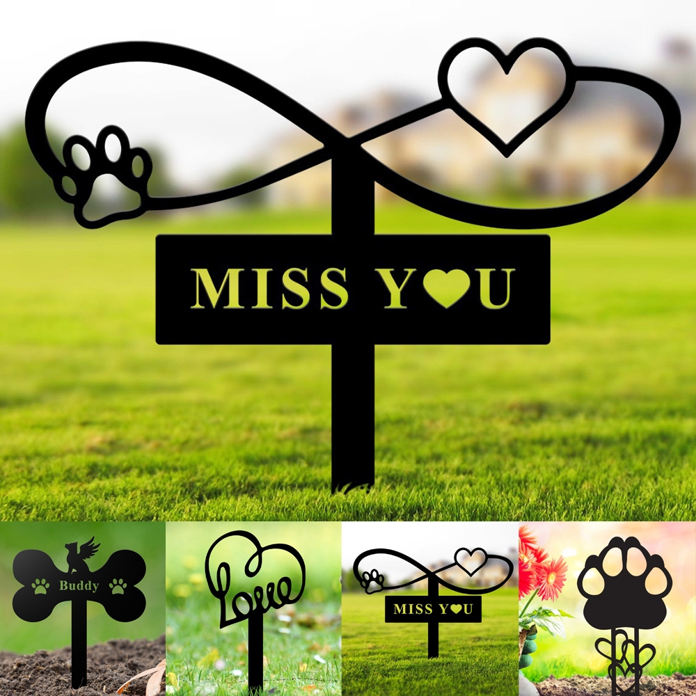 Metal Dog Memorial Stake Pet Grave Marker Paw/Bone/Heart Cat Memory ...