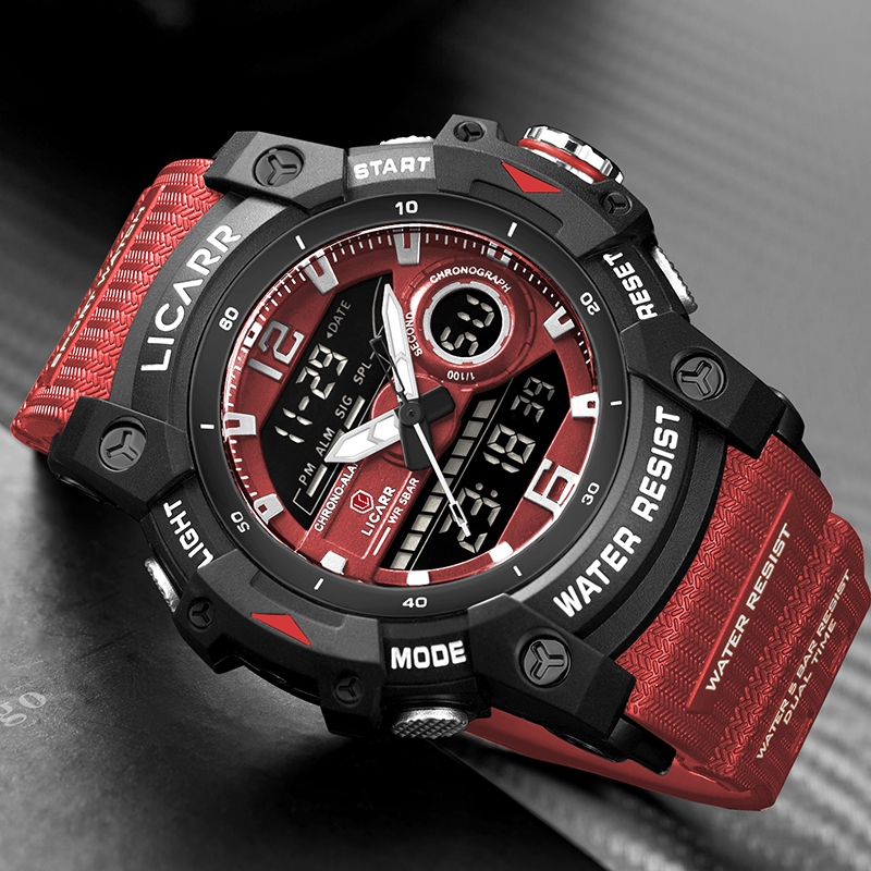 LICARR Brand Men's Watch Casual Dual Display Trend Waterproof Original ...