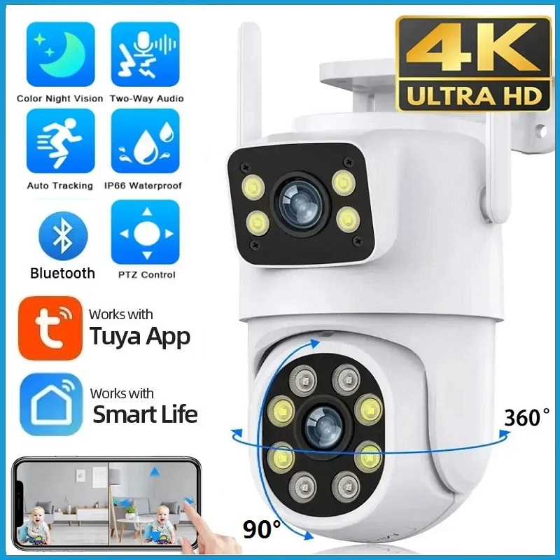 Tuya Smart 8MP 4K PTZ Wifi IP Camera Outdoor Dual Lens Dual Screen ...