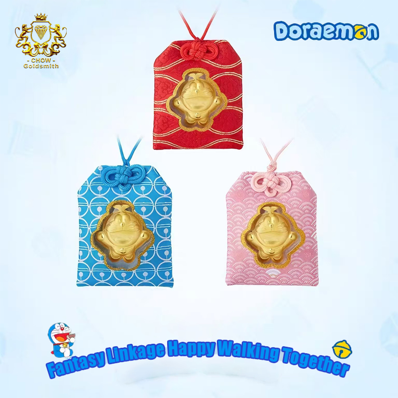 【CHOW Goldsmith】Doraemon Gold Coin Sachet Pure Gold 999（0.2g）24K Fine Gold Bar Emas Pendant ...