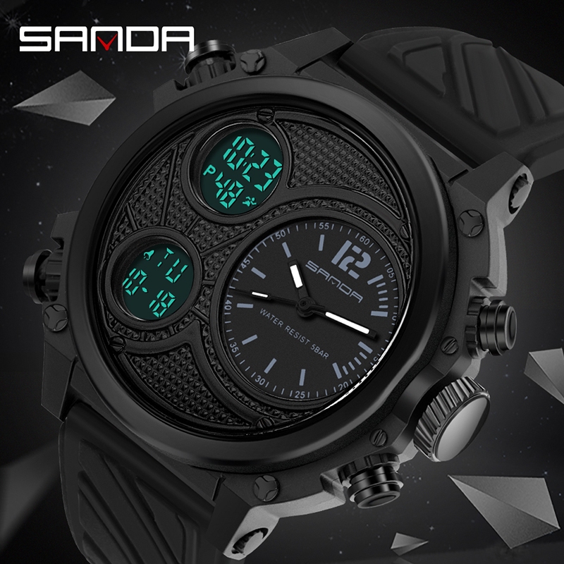 SANDA Waterproof Dual Display Multifunctional Men's Watch 3002 | Shopee ...