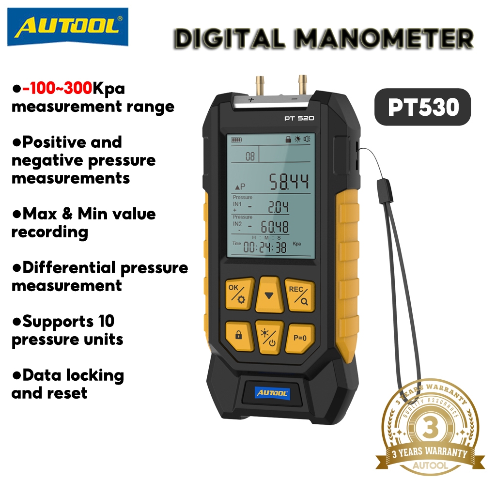 AUTOOL PT530 Digital Differential Manometer -100-300Kpa Air Pressure ...