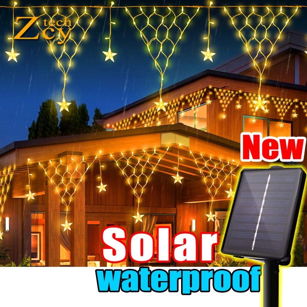 Solar Fairy Lights Star Net Curtain Light Outdoor Waterproof 8 Modes ...
