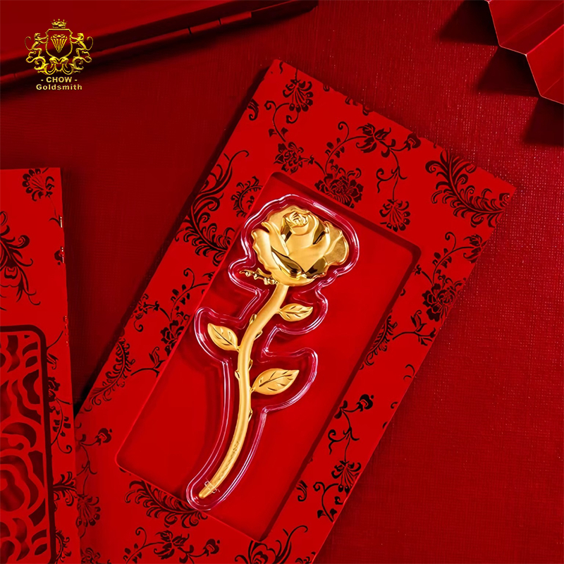 【CHOW Goldsmith】Fine Gold Rose Set Pure Gold 999/24K (0.2g) Gold Bar ...