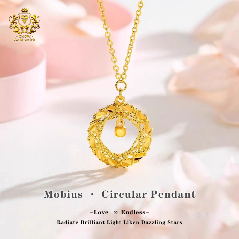 【CHOW Goldsmith】Pure Gold Mobius Necklace 999 Fine Gold Pendant Emas ...