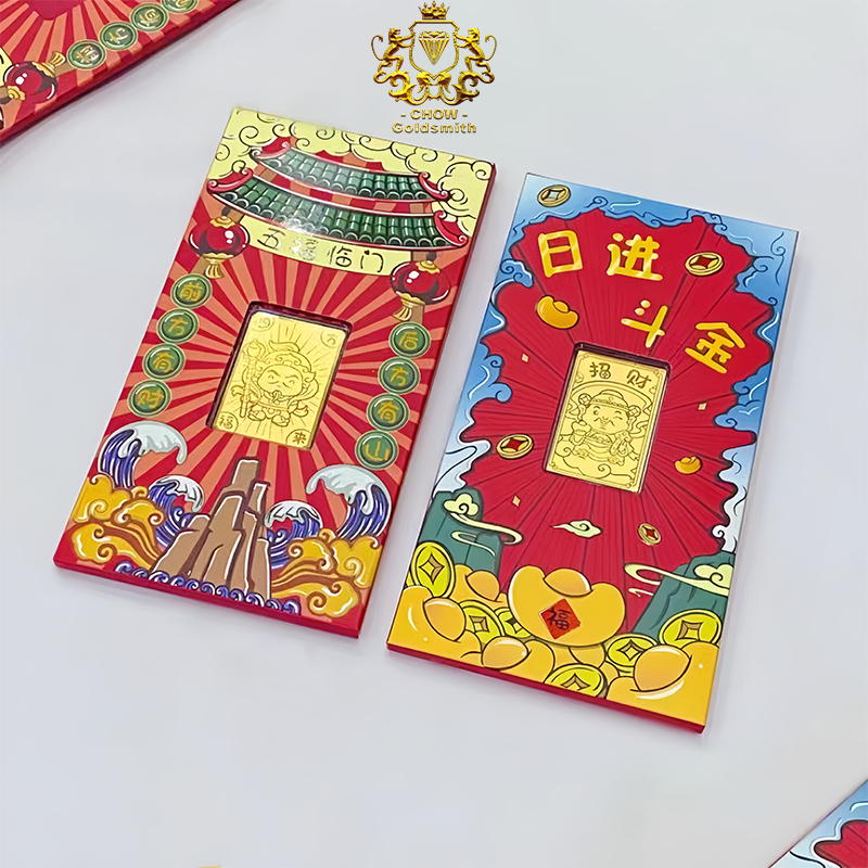【CHOW Goldsmith】Recruiting Wealth Fine Gold Bar Red Envelope Pure Gold ...