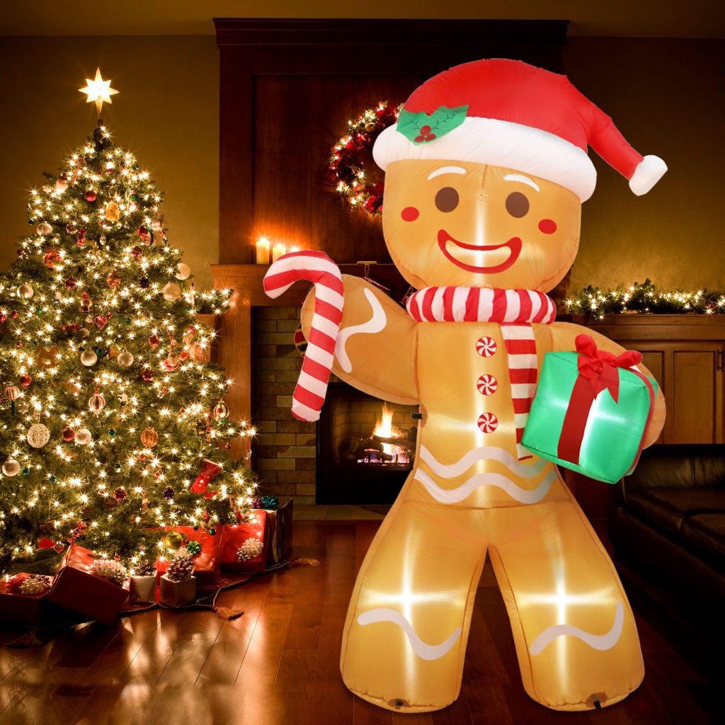 8FT/2.4M Christmas Inflatables Gingerbread Man with Gift Pack Outdoor ...