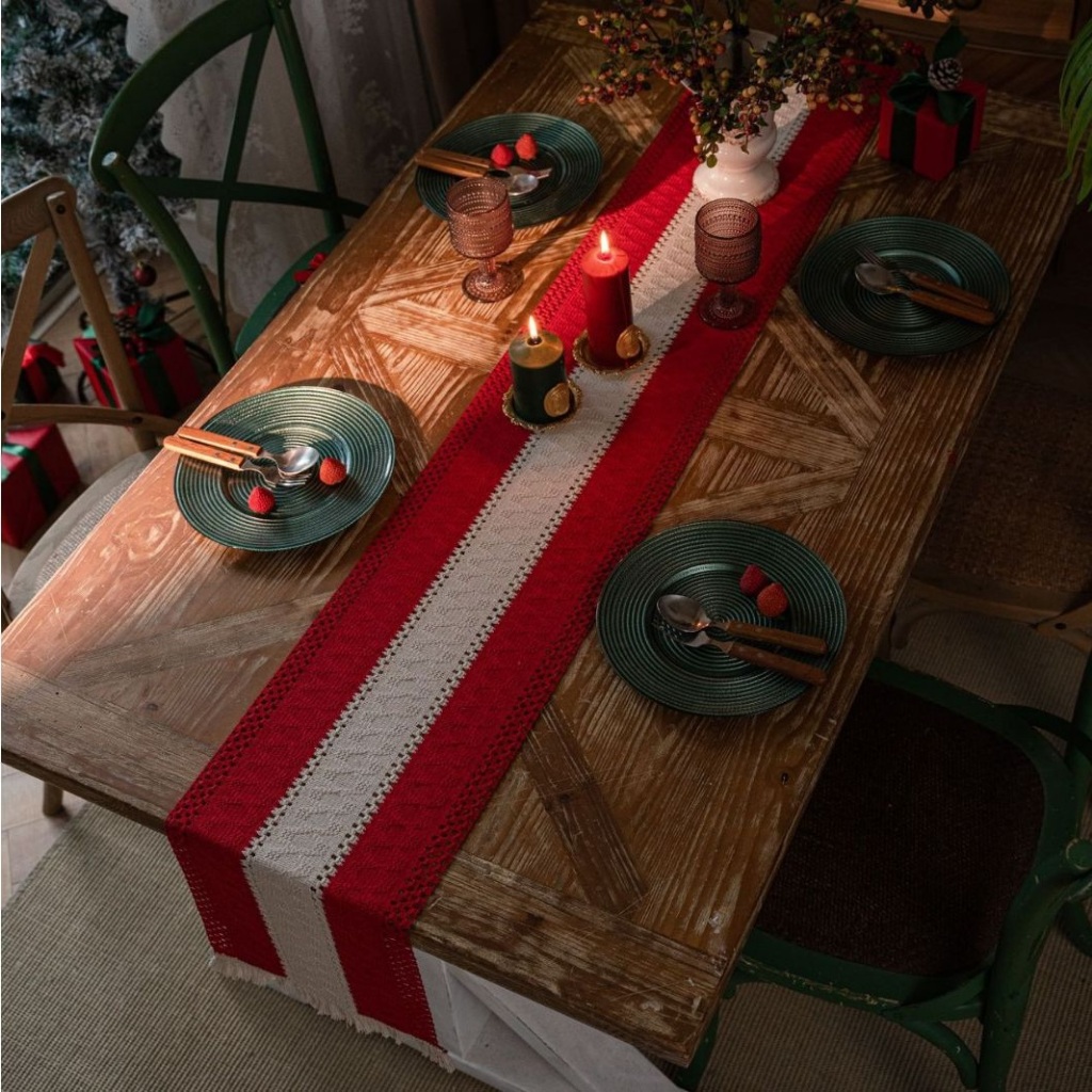 Ready Stock Raya Decoration CNY Red Table Runner with Tassel Japanese ...