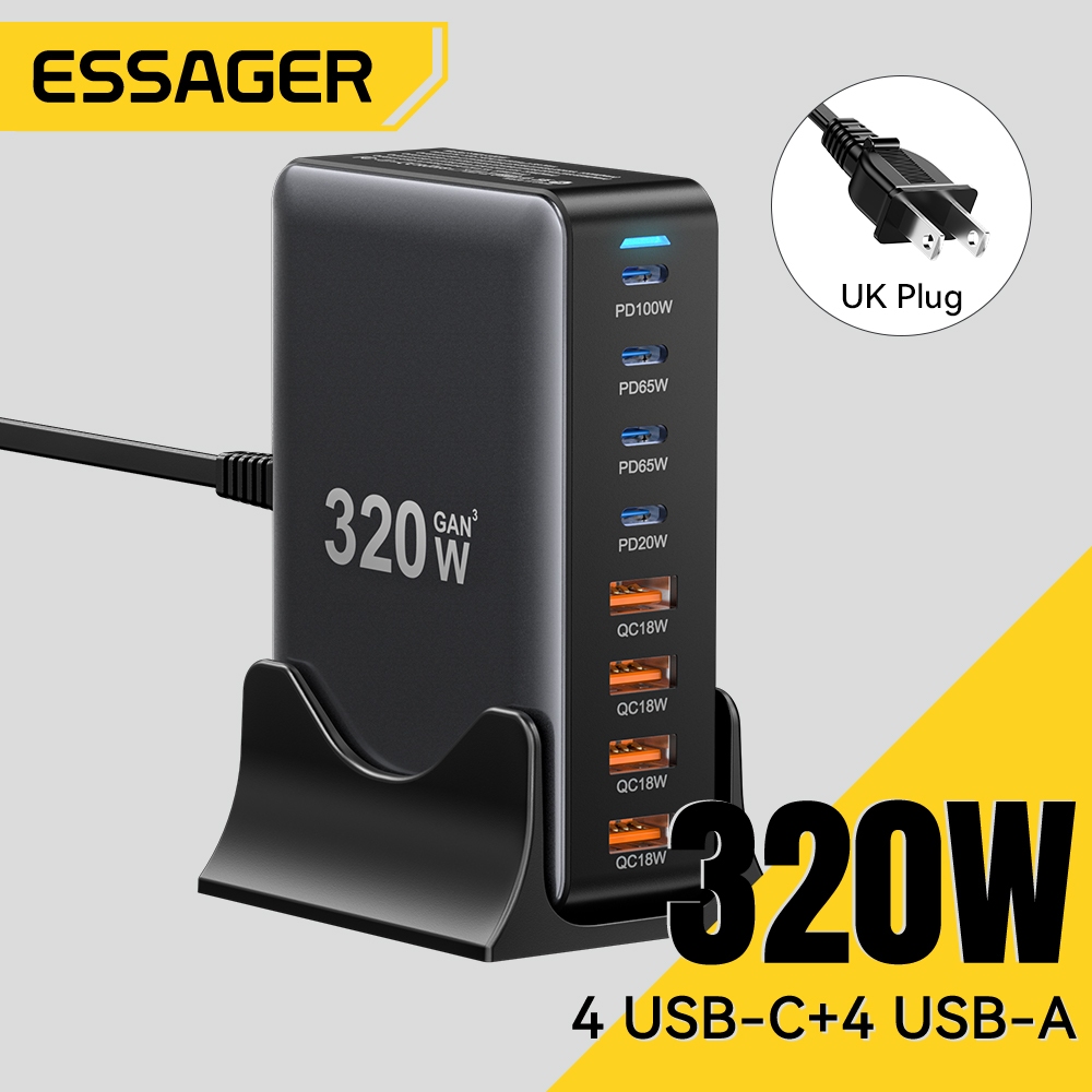 Essager 320W Fast Charger USB A+Type-C 8-Port Charging Adapter For Laptop/Tablet/Android/iPh ...