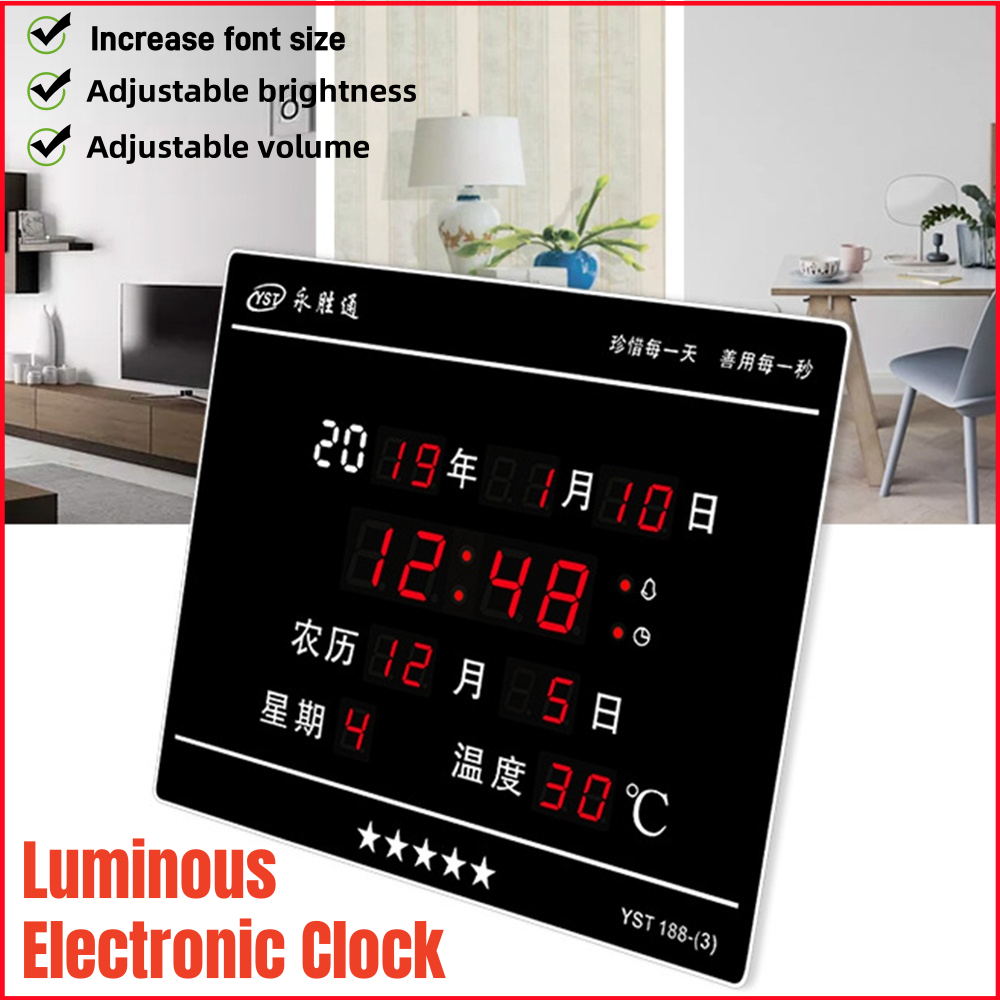 LED Perpetual Calendar Electronic Clock Digital Wall Clock Alarm Hourly ...