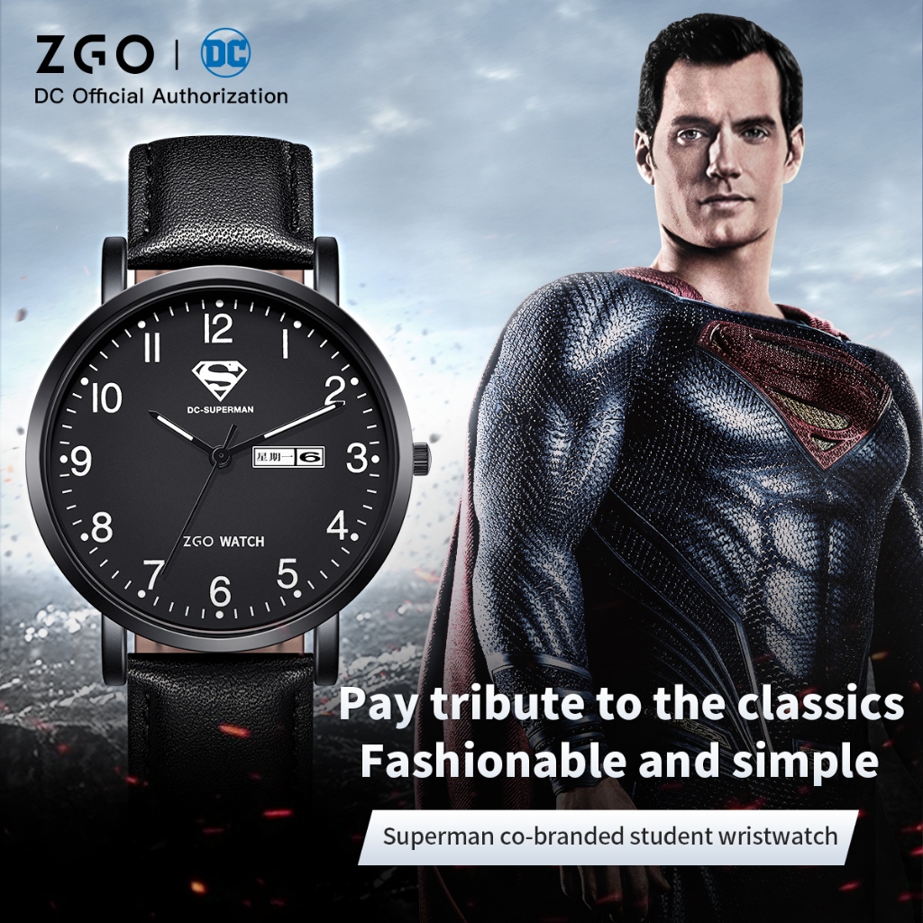 ZGO x Superman Watch For Boys Students Trendy Youth Waterproof Luminous ...