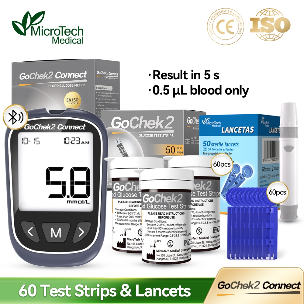 Microtech Medical Gochek2 Connect Blood Glucose Meter With 60pcs Test ...
