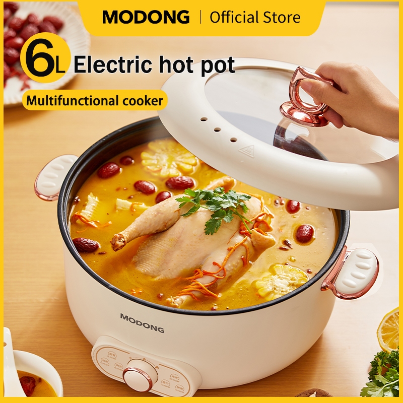 MODONG Electric Steamboat multifunctional electric hot pot 1300w 6L anti-stick coating MD-HGE34M ...
