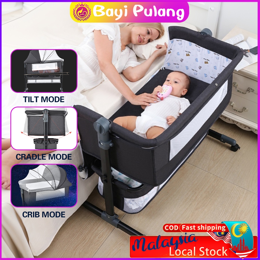 Ready Stock Katil Baby New born Baby Cot Bed Full Set with Mosquito net ...
