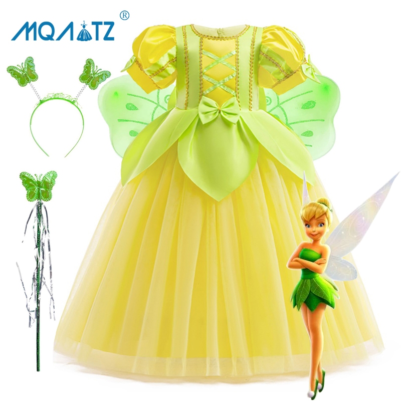 MQATZ Tinker Bell Girls Cosplay Dress Long Kids Costume Short Sleeve ...