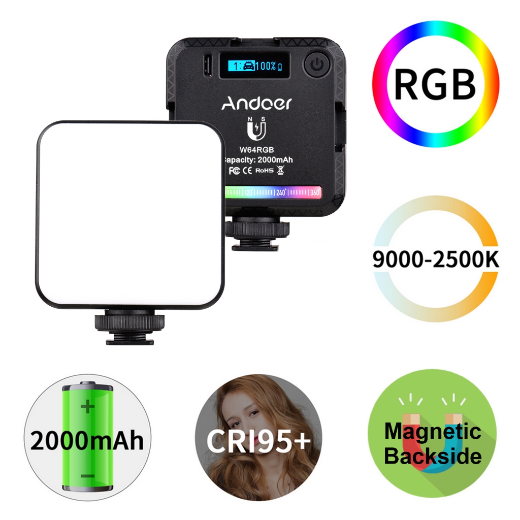 Selangor In Stock Andoer W64RGB Mini RGB LED Video Light Rechargeable Photography Fill Light ...