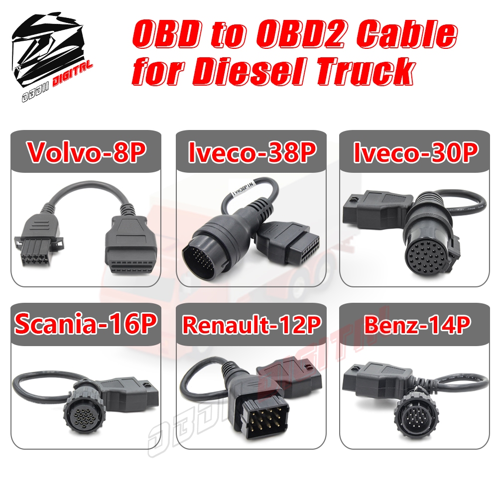 Diesel Truck Cable OBD to OBD2 Connector for Scania 16pin Renault 12pin ...