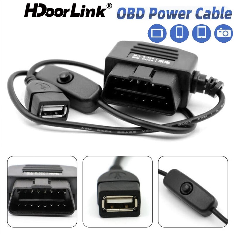 HdoorLink OBD Hardwire Kit USB Power Charging Cable With Switch Button ...