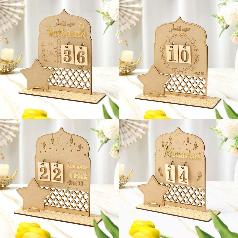 4 Style Wooden Ramadhan Decoration Wooden Star Moon Calendar Countdown ...