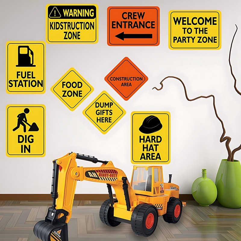 12pcs Construction Theme Paper Signs Traffic Road Signs Cutouts For ...