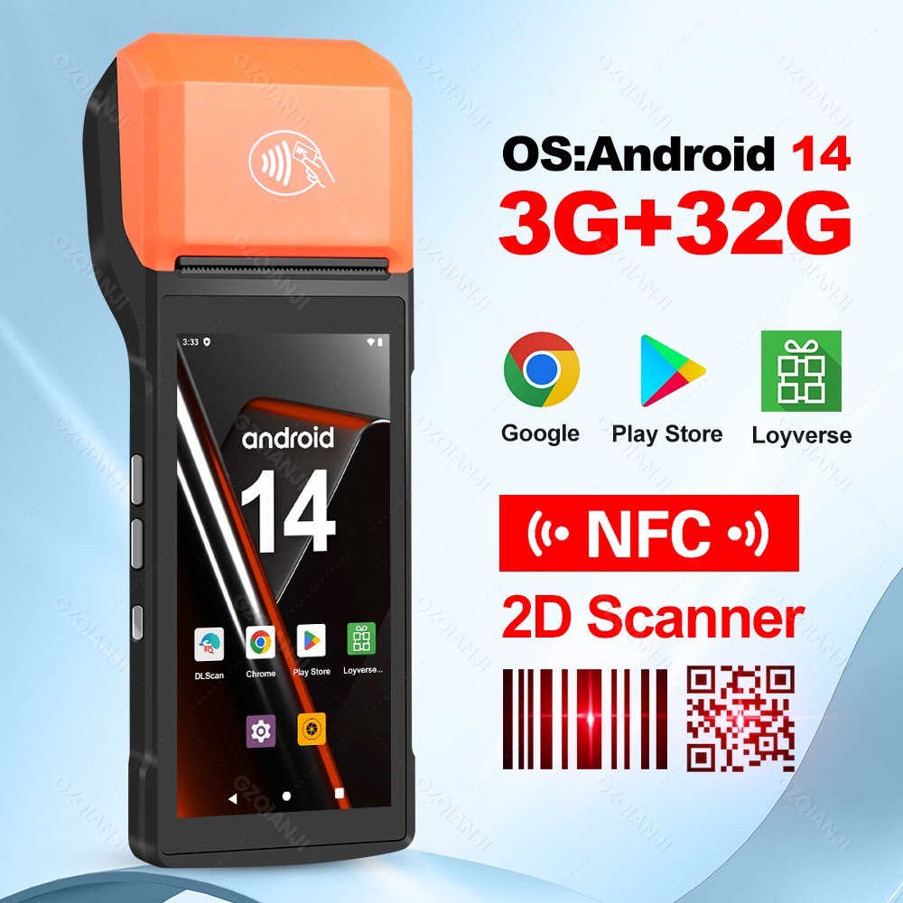 Android 14 PDA POS 3GB+32GB 58mm Thermal Printer 2D Scanner Support ...