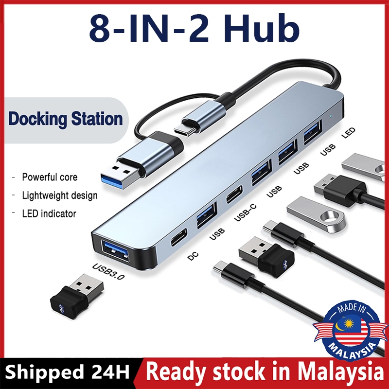 [Local Shipment] 8-IN-2 USB Splitter 5Gbps High Speed Transmission Type C to USB OTG USB HUB 3.0 ...