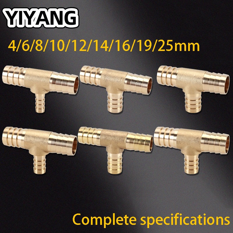(1pcs)T-Shape Brass Barb Hose Fitting 4/6/8/10/12/14/16/19/25mm 3 Way Hose Tube Barb Copper ...
