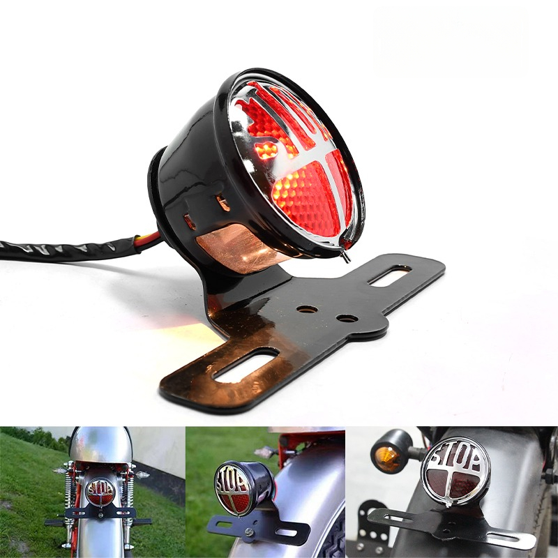 For Harley Cruise Motorcycle 12V Retro Metal Rear Tail Light Brake ...