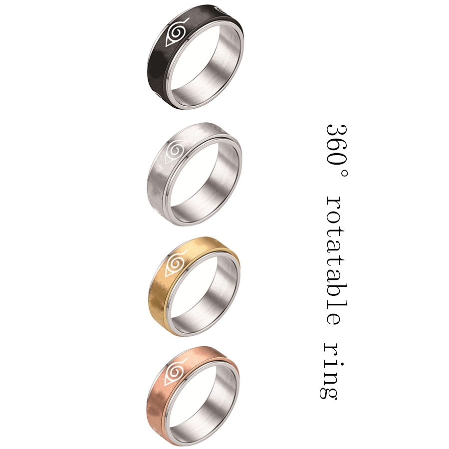 Naruto Rotatable Stainless Steel Ring Wooden Leaves Ninja Village ...