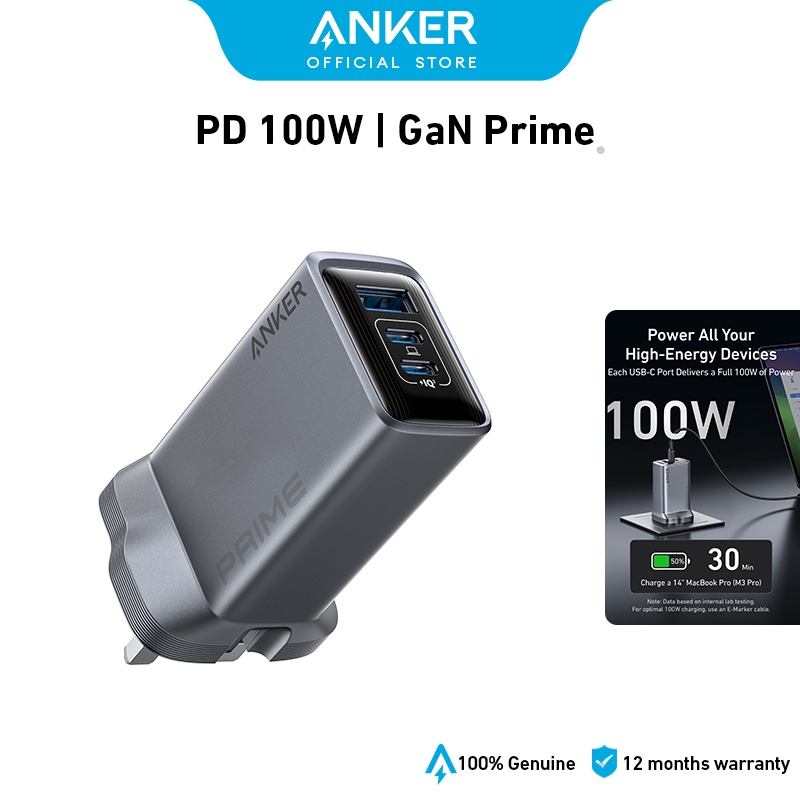 【GaN 100W】Anker GaN Prime Charger (100W, 3 Ports, GaN) for iPhone 16 ...