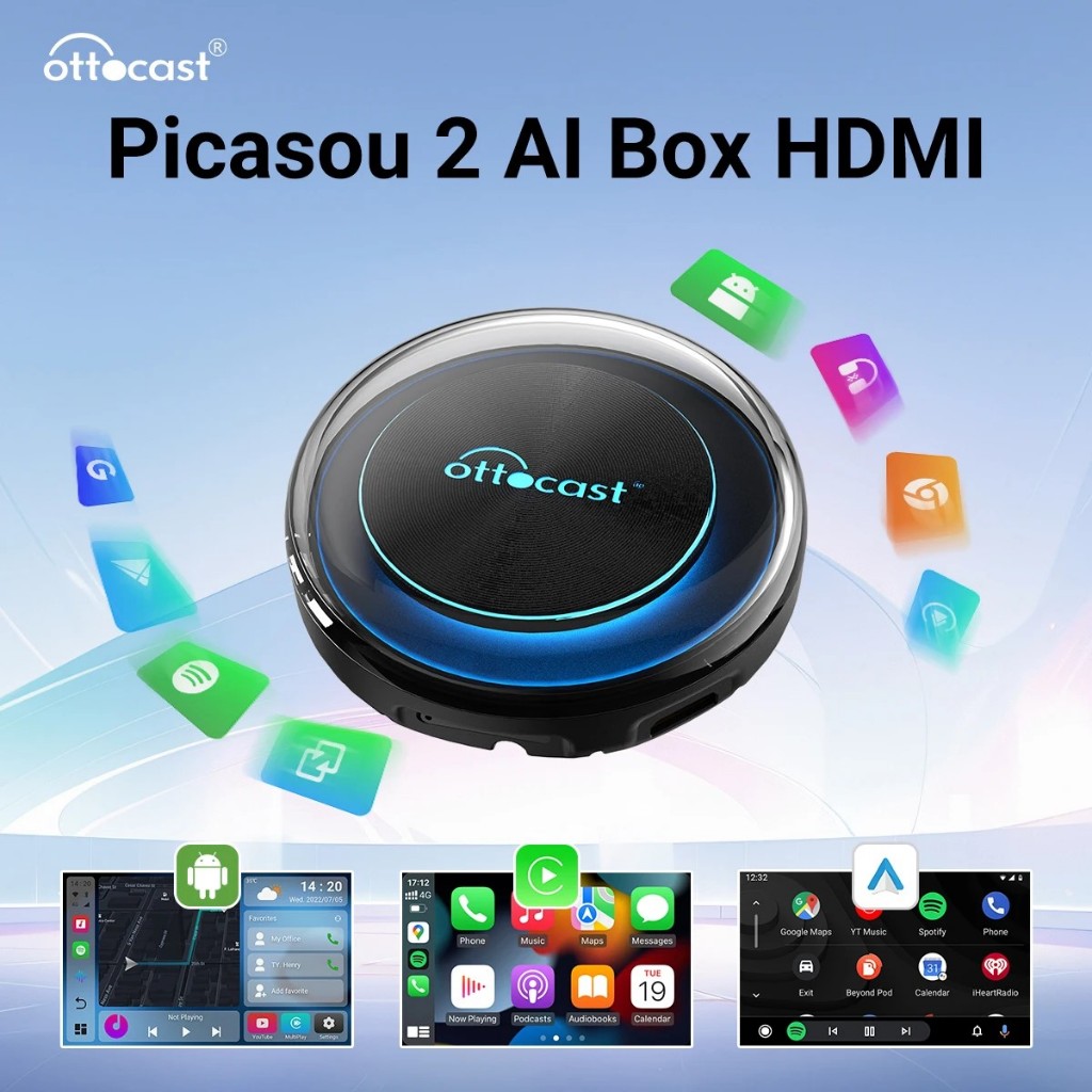 OTTOCAST CarPlay Ai Box PICASOU 2 Wireless Car Play Android Auto 8 Cores CPU For Mazda Toyota VW ...