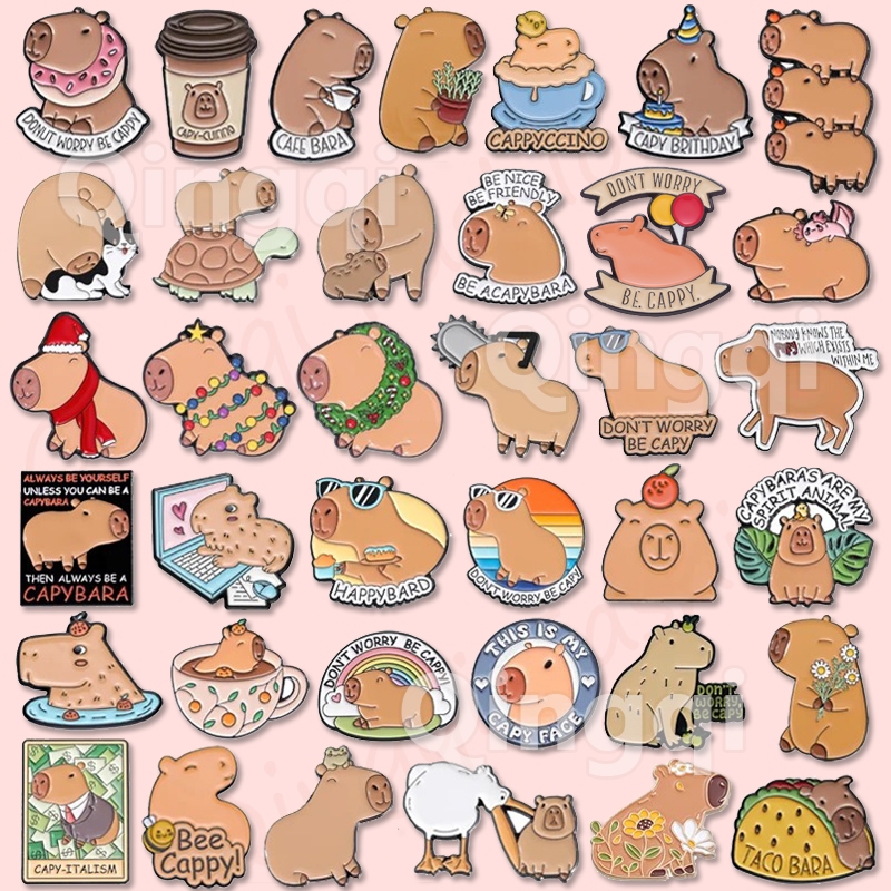 Funny Cute Capybara Hippo Brooch Pins Cartoon Bee Cappy Capybara Brooch ...